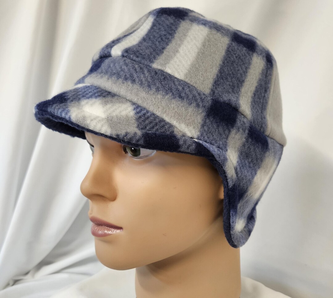 Blue Plaid Fleece Winter Cap With Visor: Fleece Winter Cap With Visor ...