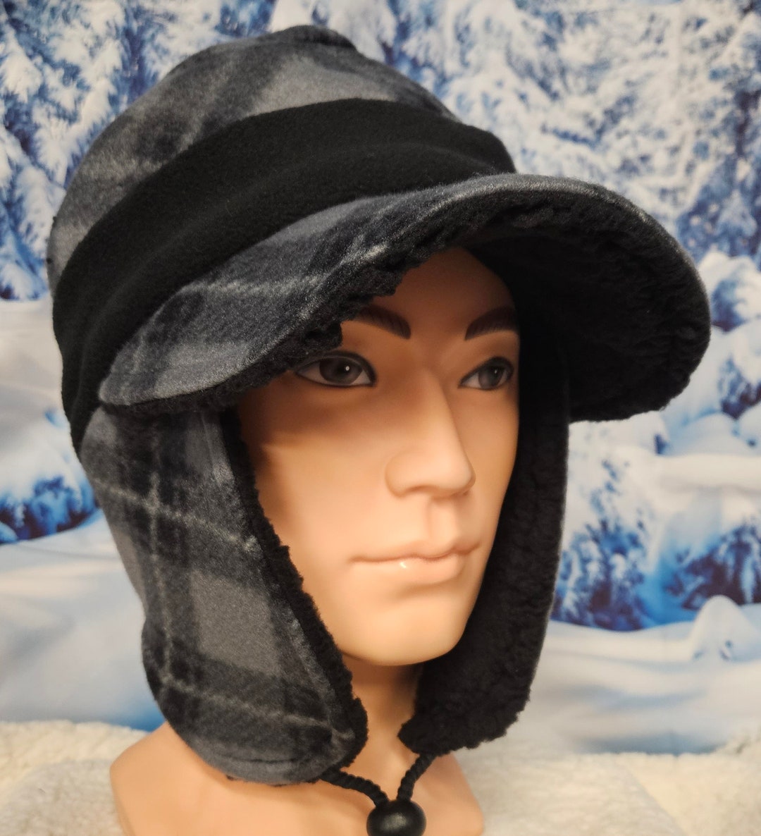Gray Plaid Print Fleece Aviator Hat With Visor - Etsy