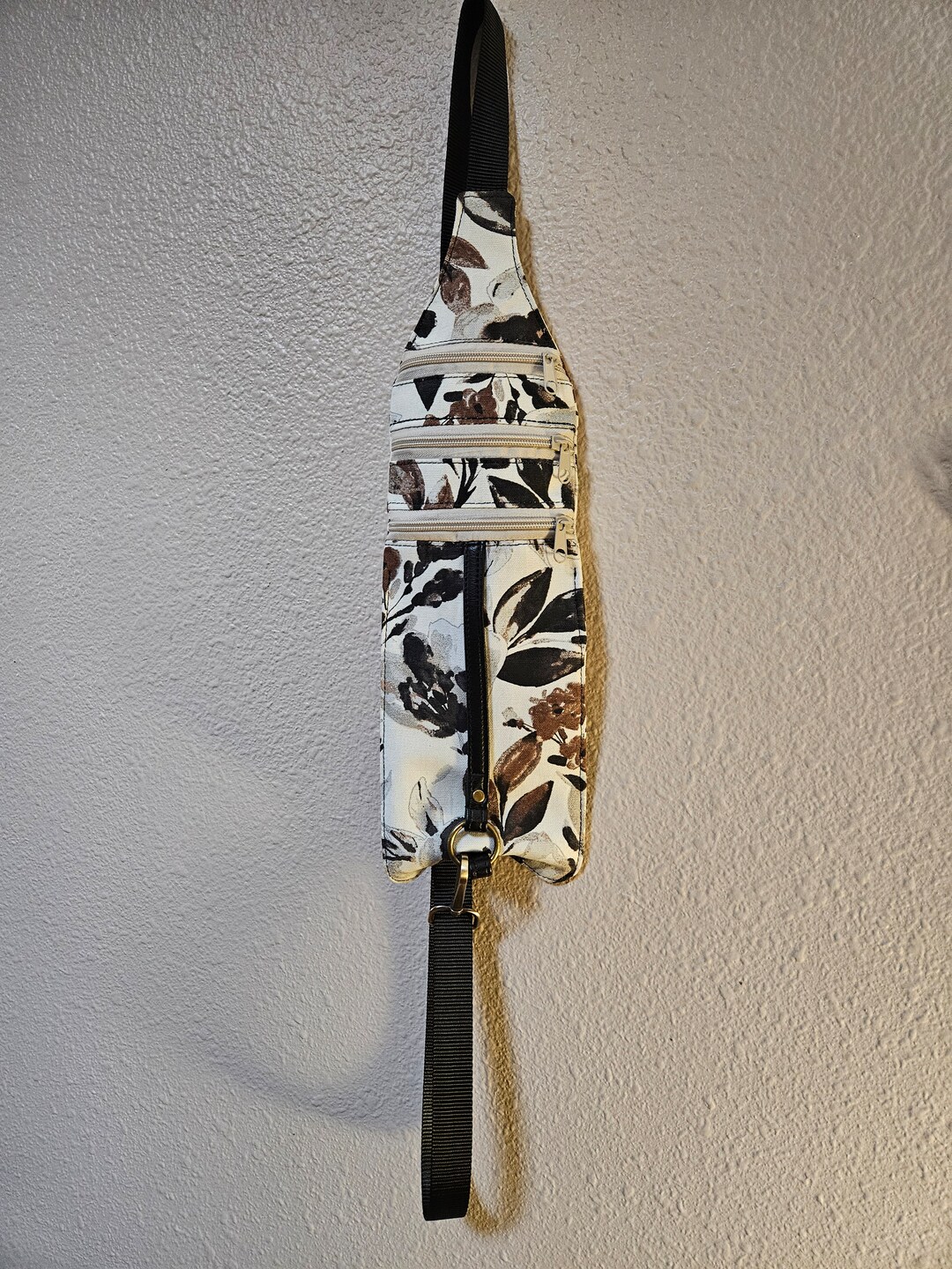 Black and Brown Leaves Tri Sling Bag, Crossbody Sling, Travel Sling - Etsy