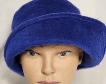 Women's Hat, Electric Blue, Wool Cloche, Gold, Faux Leather Trim ...