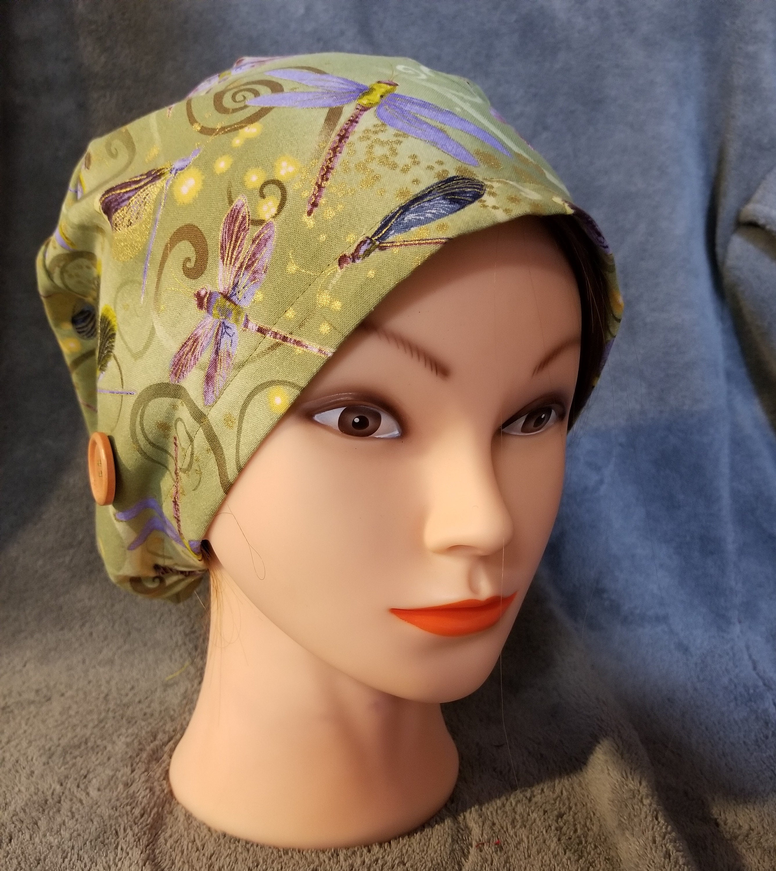 Pixie Style Scrub Cap Green Background With Dragonflies Euro - Etsy