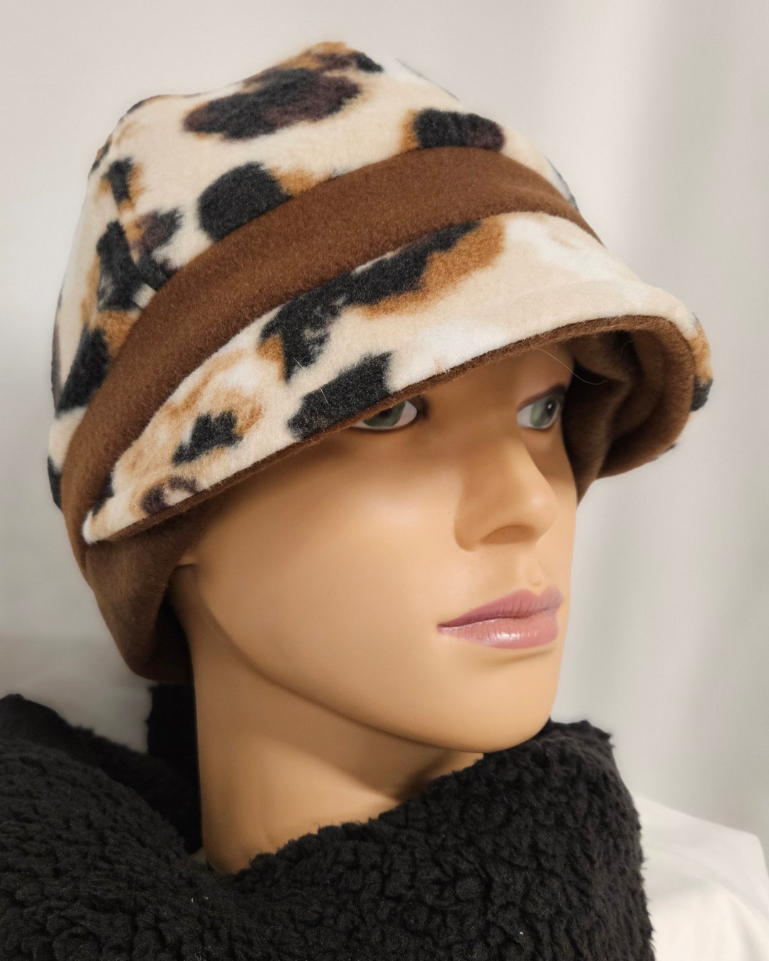 Animal Spots Fleece Fall and Winter Fashion Hat With Animal Print Visor ...
