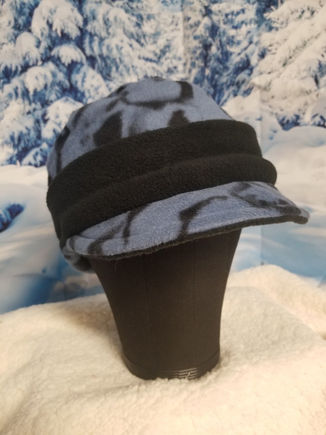 Blue Sketch Print With Black Band Fleece Winter Fashion Hat - Etsy