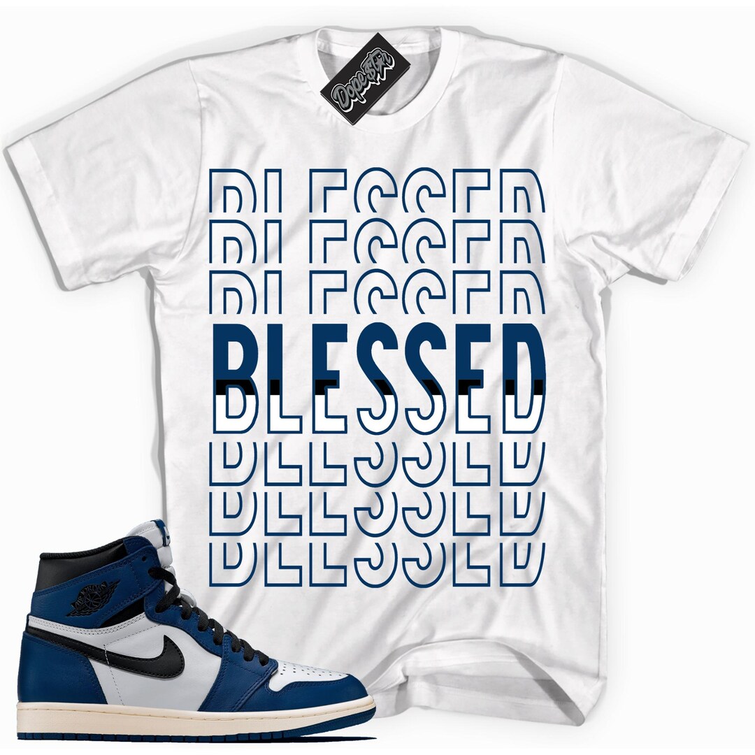 Midnight Navy 1s Dopestar Sneaker Shirt Blessed Stacked Graphic - Etsy