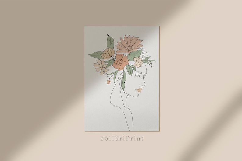 Modern Minimalist Female Line Art Line Drawing Print Flower Etsy