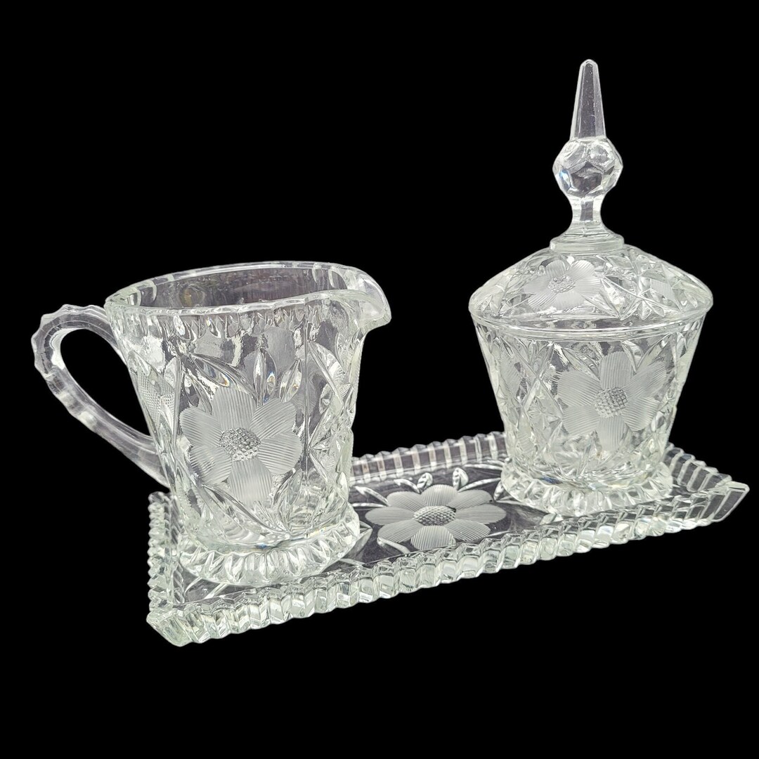 Vintage Imperlux Cut Lead Crystal Cream and Sugar With Tray West ...