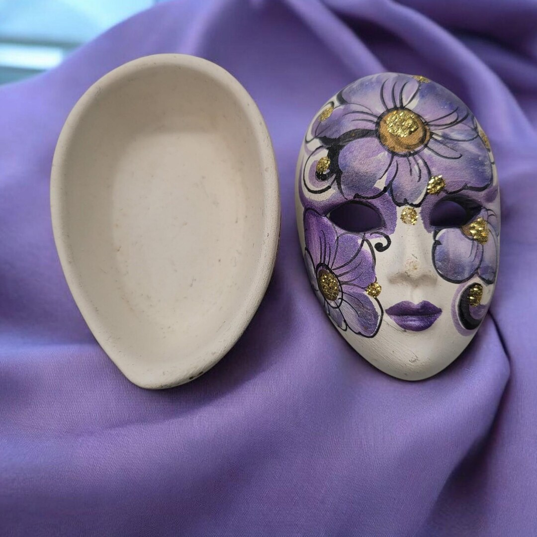 Vintage Porcelain Face Masquerade Mask Mini Trinket Box Jewelry Mardi ...