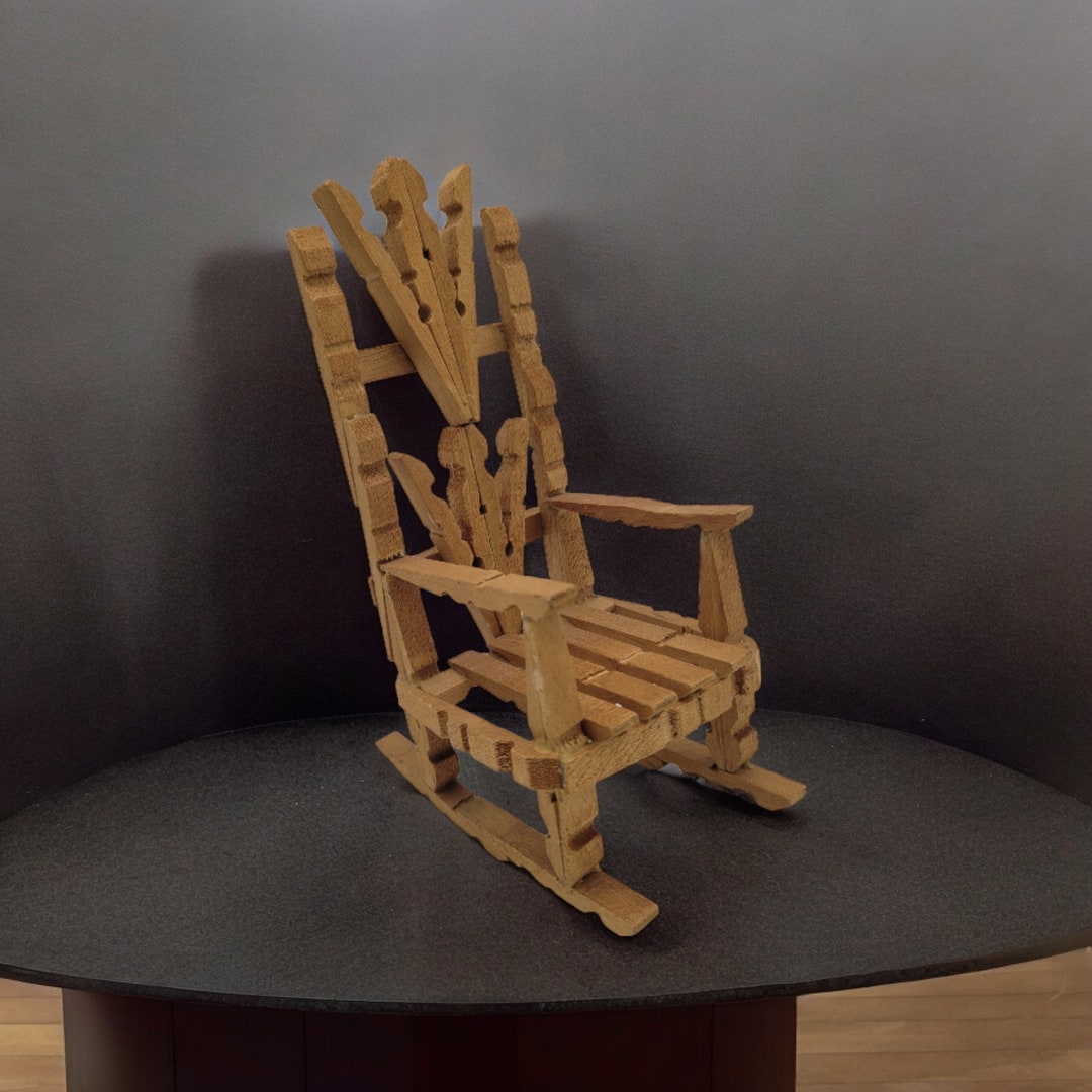 Vintage Tramp Folk Art Wood Clothes Pins Rocking Chair Wooden Furniture ...