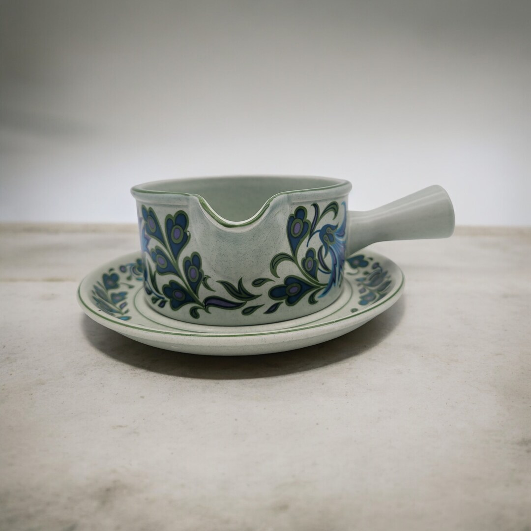 Midwinter Stonehenge CAPRICE Gravy Boat W Dish Blue Green Purple Flower ...