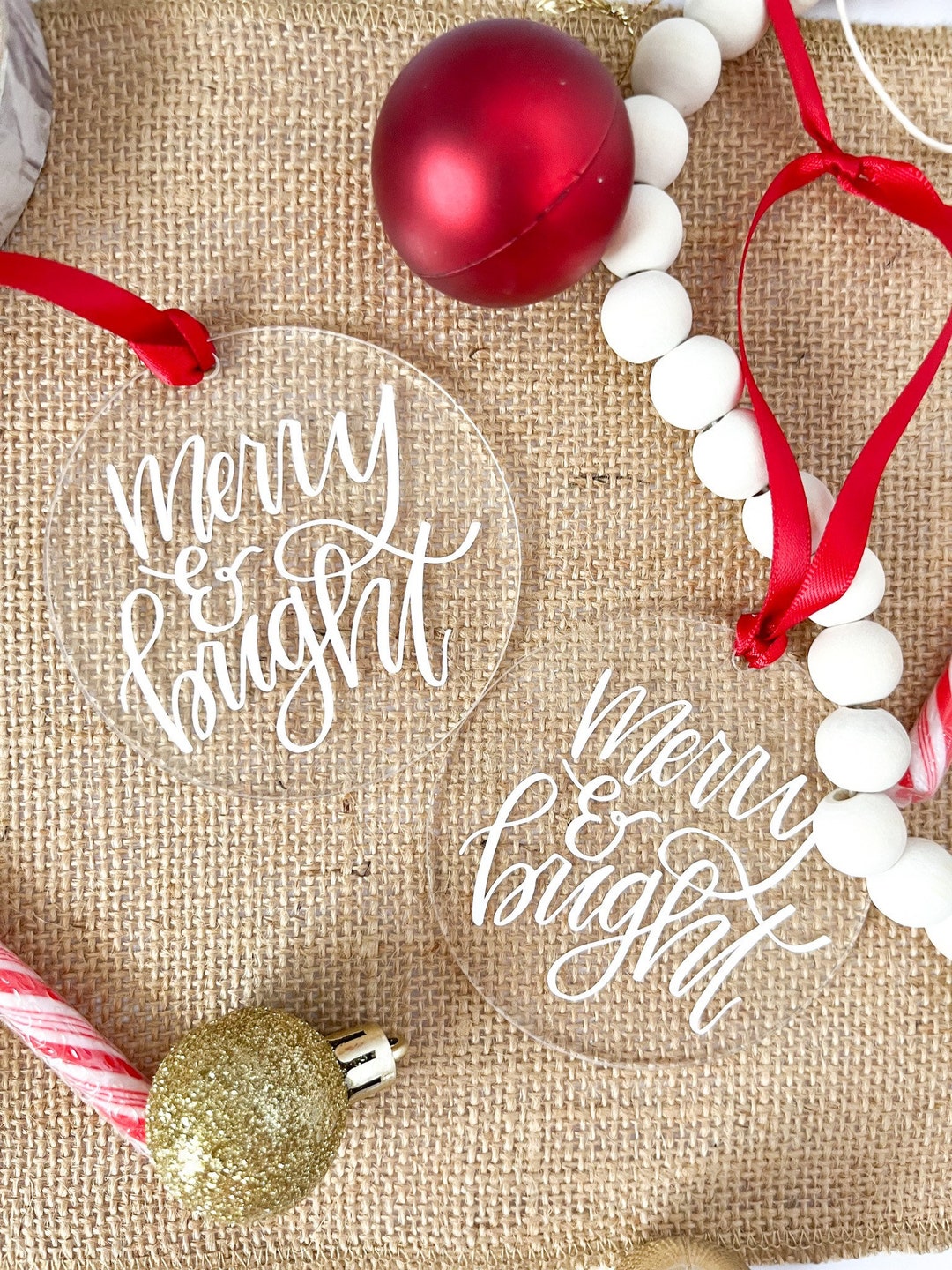 Merry & Bright Acrylic Ornament Christmas Ornaments - Etsy