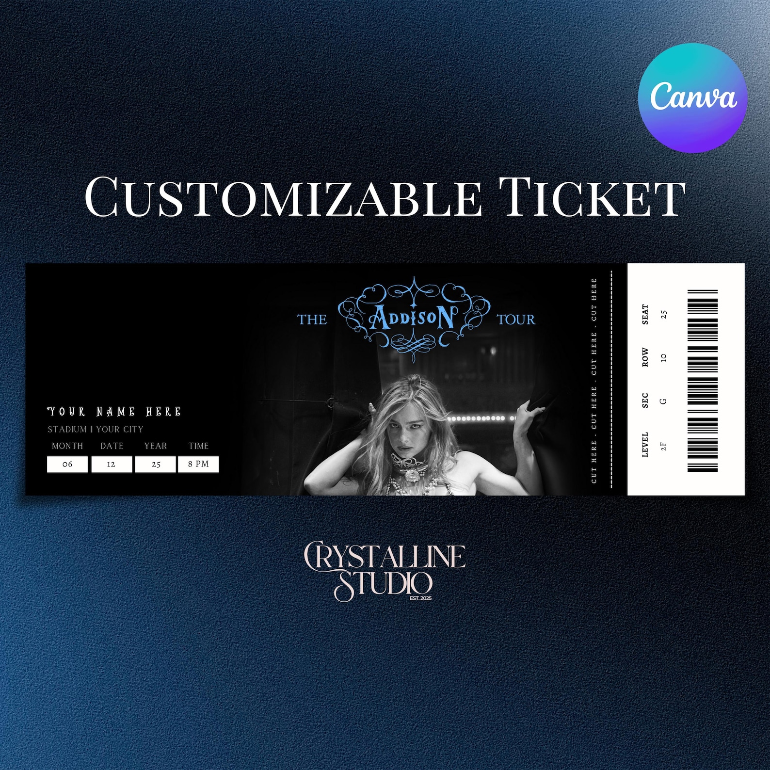 Addison Rae Tour Ticket Template | Customizable Concert Ticket With ...