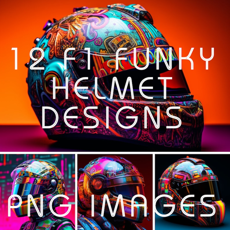 12 Formula 1 Funky Colour Helmets PNG Images Bundle, Commercial Use - Etsy