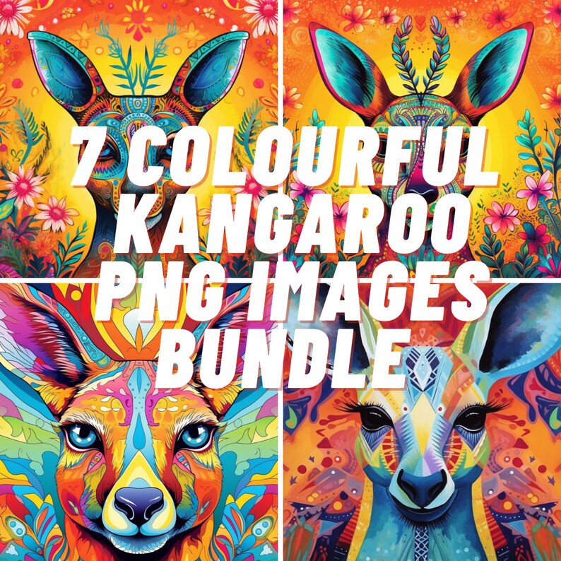 7 Colourful Kangaroo High Resolution PNG Images Bundle, Commerical Use ...