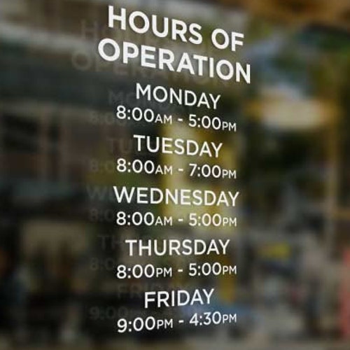 Custom Business Vinyl Decal Store Hours Decal Window Decal - Etsy