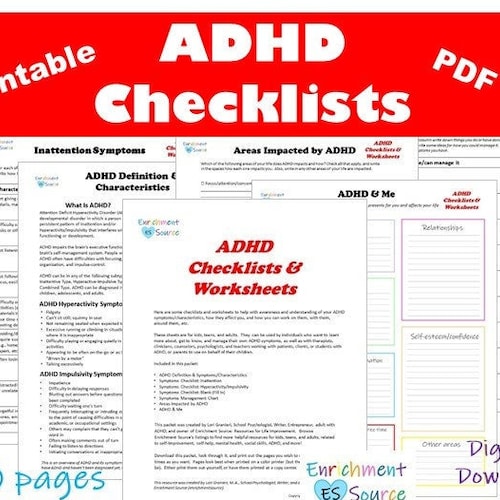 ADHD Checklists and Worksheets ADHD Symptoms and - Etsy