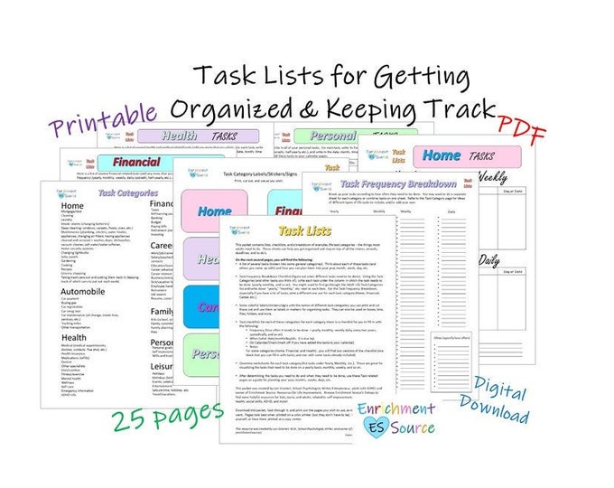 Task Lists Packet, Checklists, to Do Lists, Organizer Pages, Planner ...