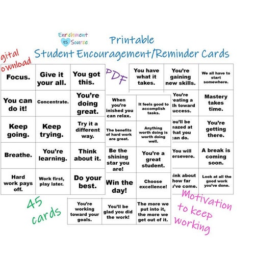 Student Encouragement Cards Printable Student Reminders to - Etsy
