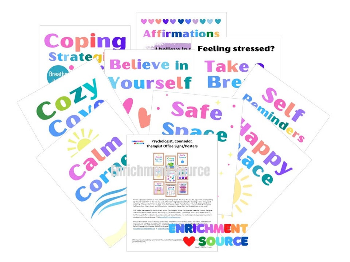 Wellness Signs, Positive Classroom Decoration, Calming Reminders ...