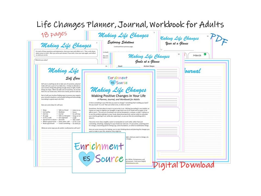 Adult Life Changing Planner, Journal, Printable Workbook, Making ...