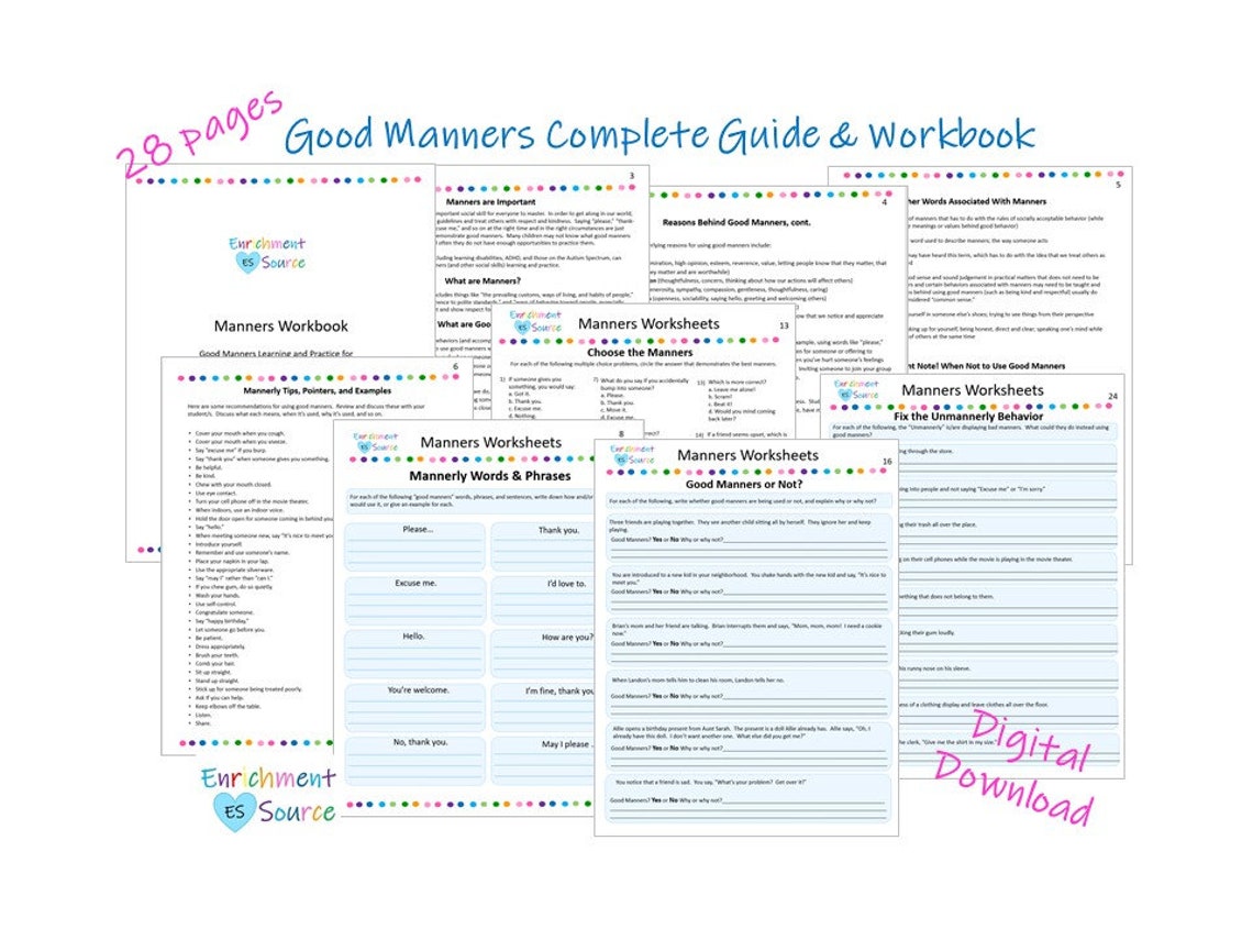 Good Manners Printable Guide, Manners Workbook, Manners Informative ...