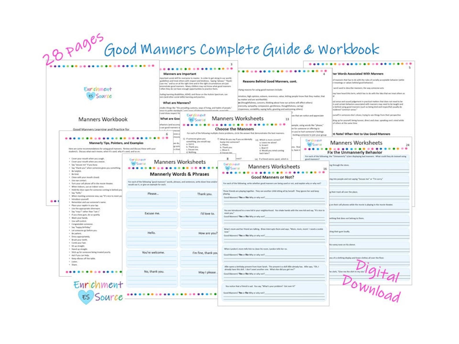 Good Manners Printable Guide, Manners Workbook, Manners Informative ...