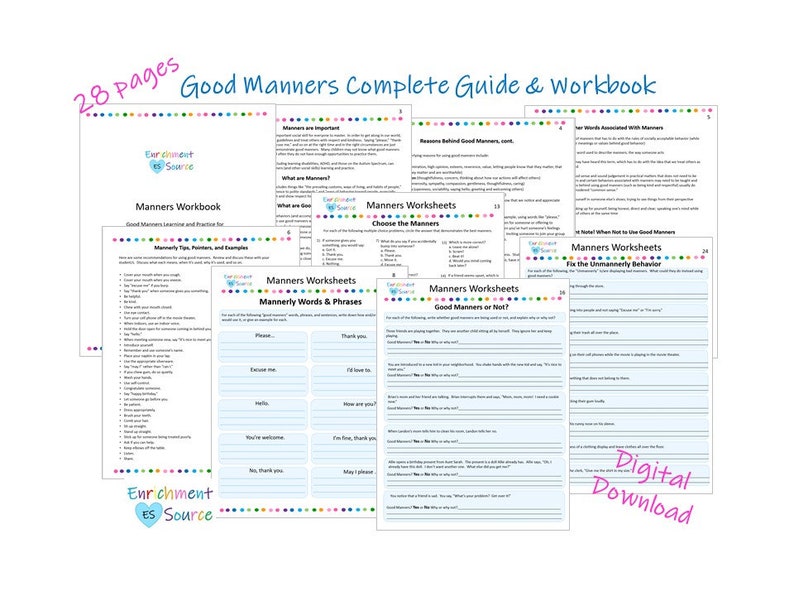 Good Manners Printable Guide, Manners Workbook, Manners Informative ...
