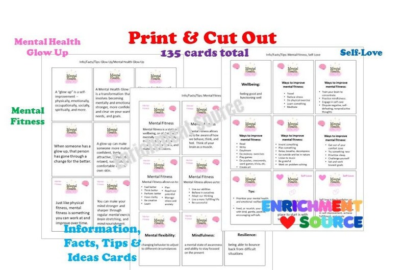 Mental Health Flash Cards, Self Care Flash Cards, Self Improvement ...
