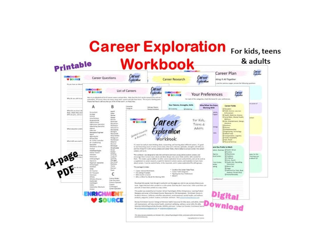 Career Lessons for Kids and Teens, Career Exploration Workbook, Job ...