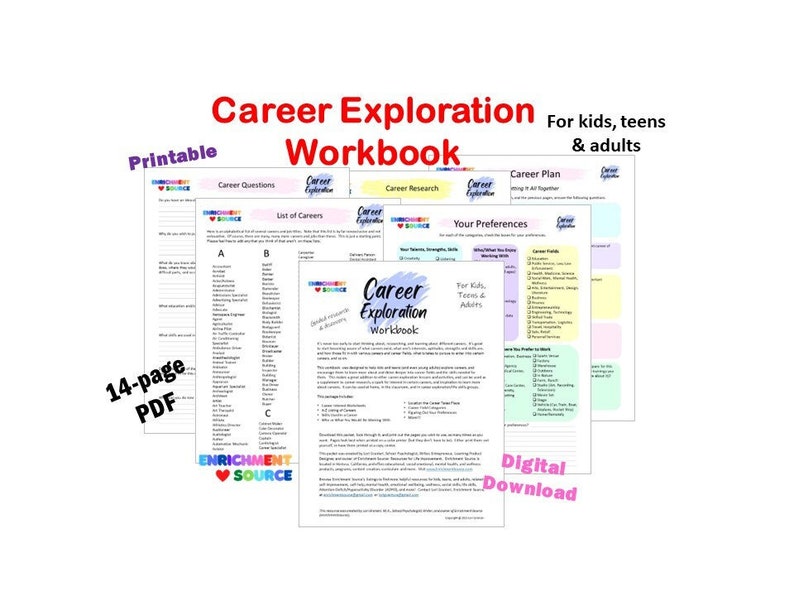 Career Lessons for Kids and Teens, Career Exploration Workbook, Job ...