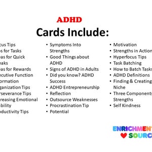 ADHD Self Care Reminder Cards, ADHD Inspiration, ADHD Therapy Tool ...