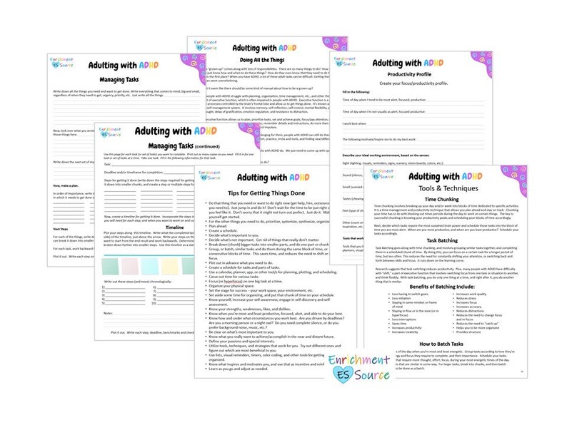 Adulting With ADHD Packet, Adult Attention Deficit Hyperactivity ...