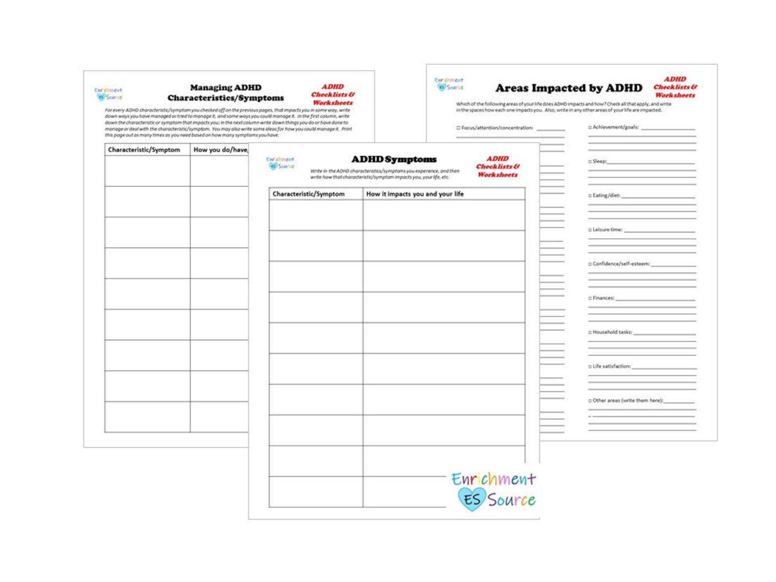 ADHD Checklists and Worksheets, ADHD Symptoms and Characteristics ...