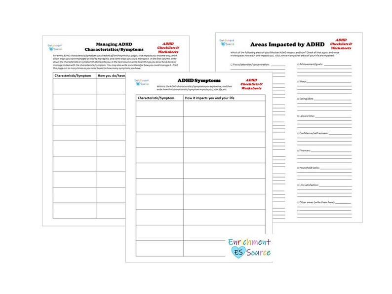 ADHD Checklists and Worksheets, ADHD Symptoms and Characteristics ...