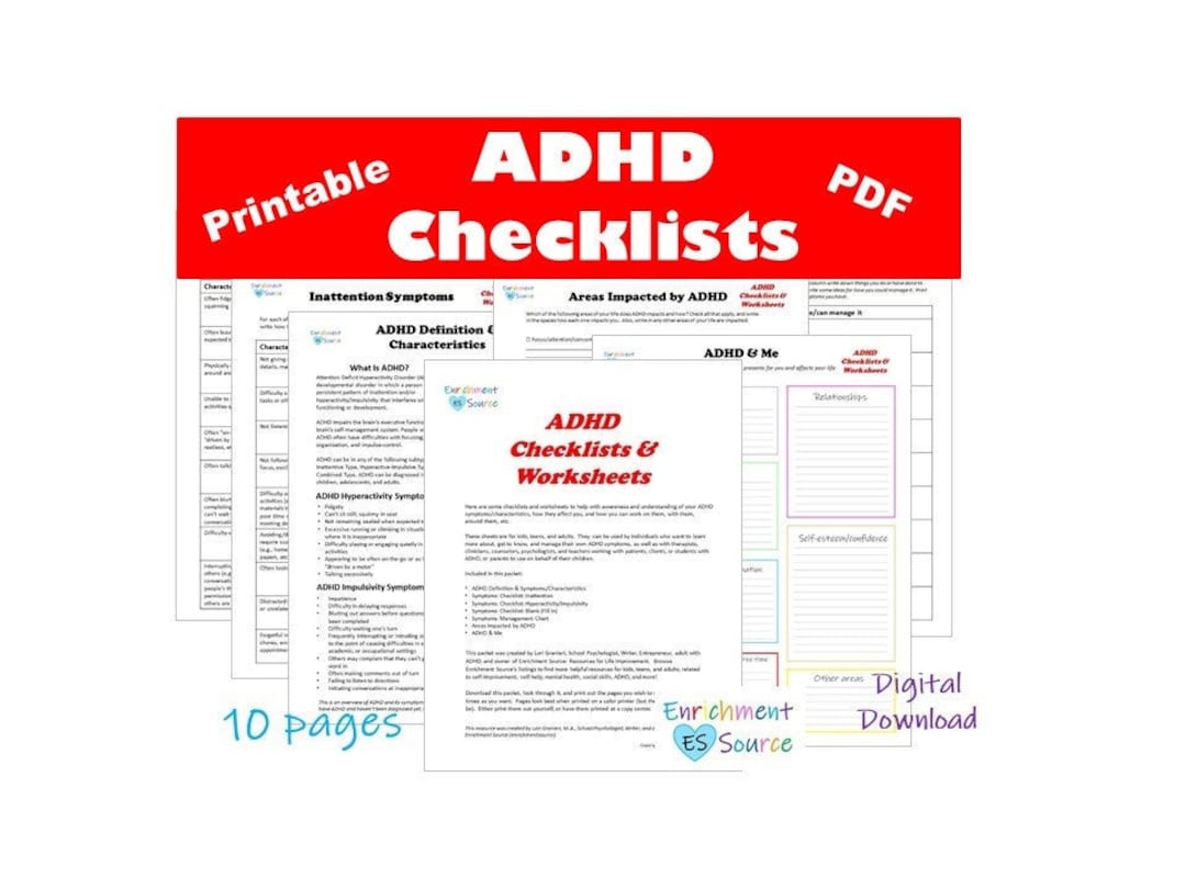 ADHD Checklists and Worksheets, ADHD Symptoms and Characteristics ...