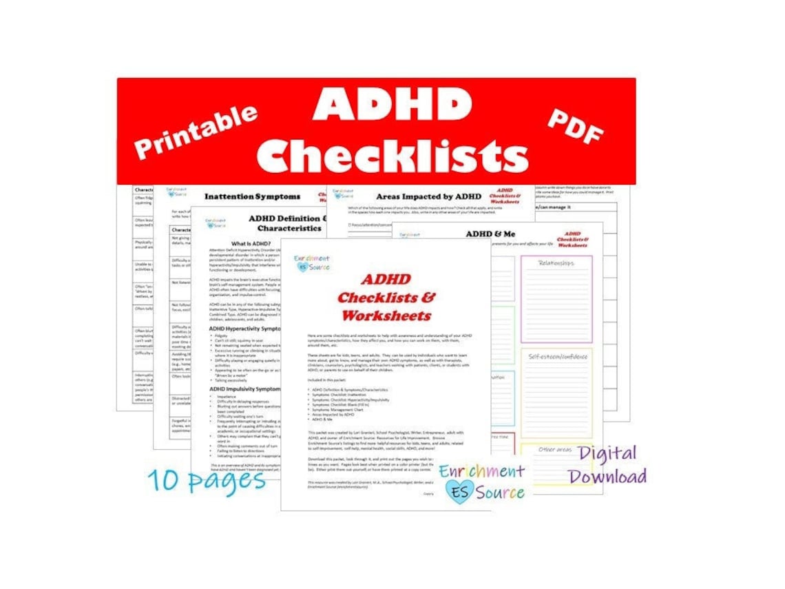 ADHD Checklists and Worksheets, ADHD Symptoms and Characteristics ...