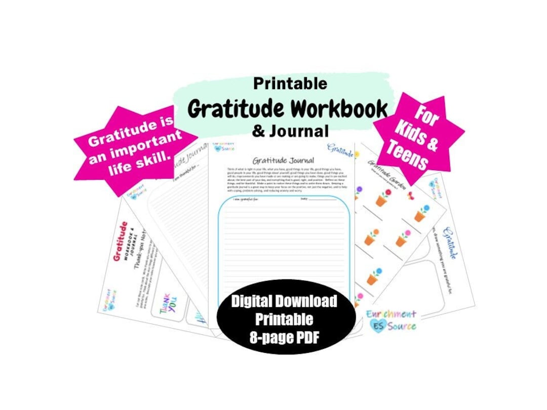 Gratitude Workbook Packet for Kids and Teens, Gratitude Journal Pages ...