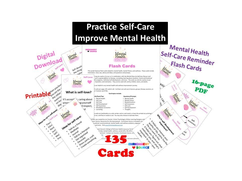 Mental Health Flash Cards, Self Care Flash Cards, Self Improvement ...