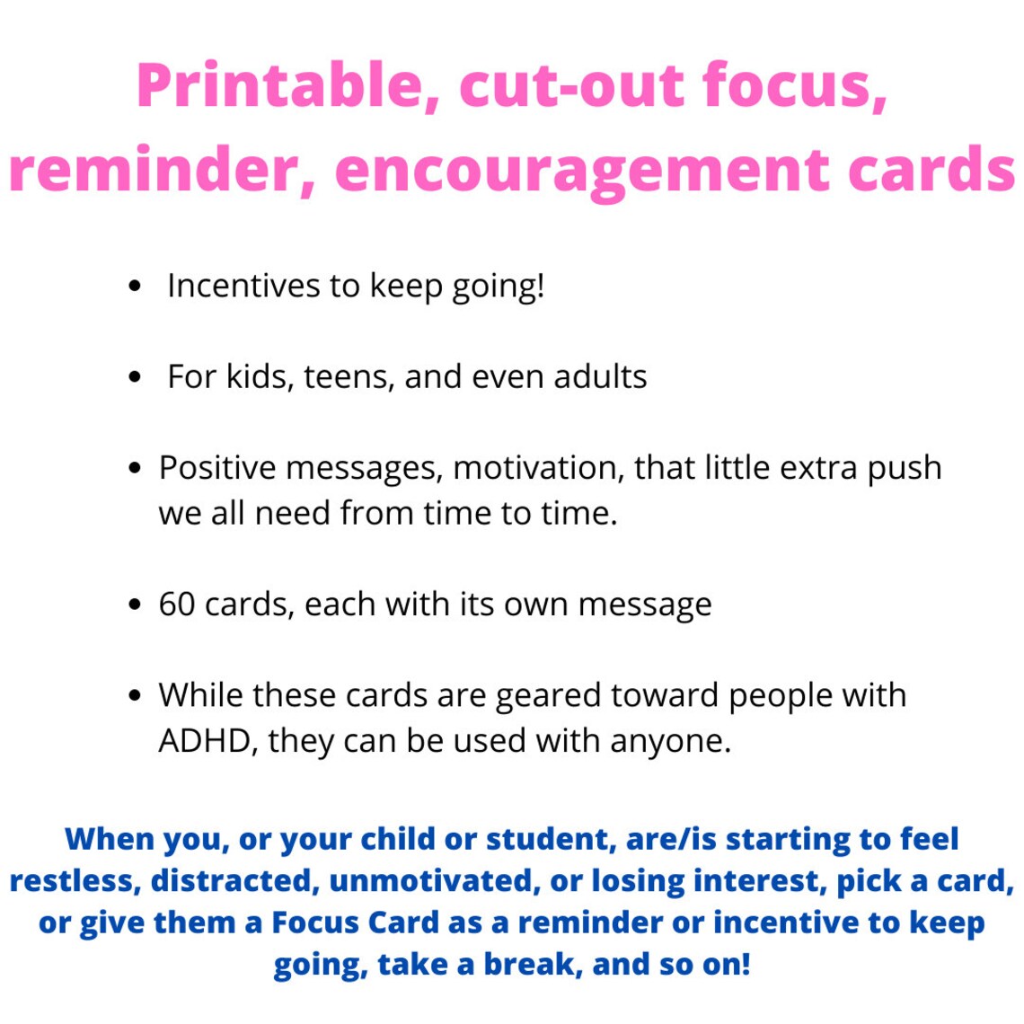ADHD Focus Cards, ADHD Reminder Cards, ADHD Motivation, on Task ...