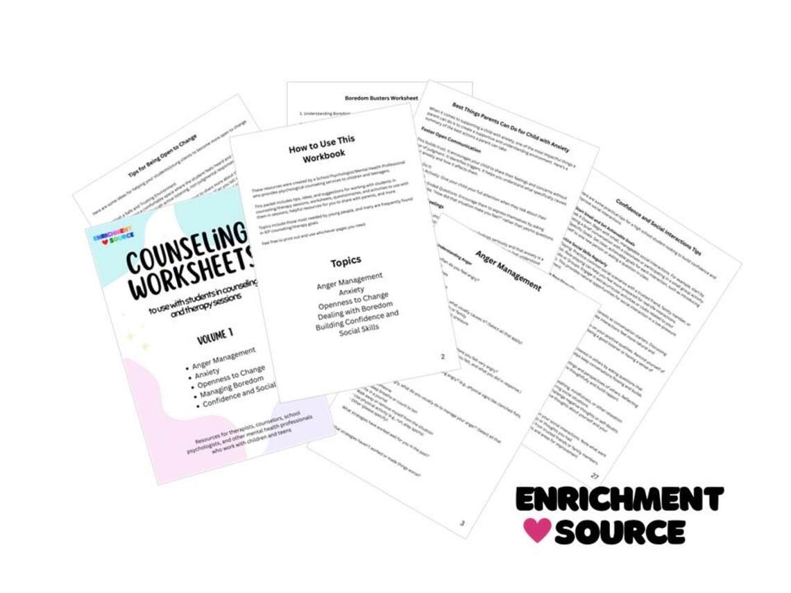 Therapist Resources, Therapy Worksheets, Counseling Workbook, School ...