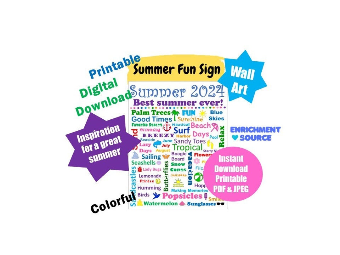 2024 Summer Fun Printable Sign, Summer Inspiration Wall Art, Summertime ...