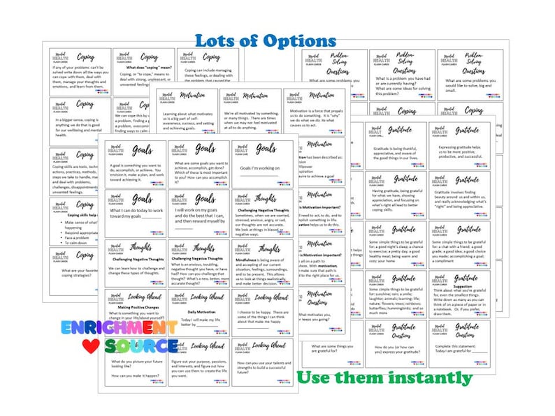 Mental Health Flash Cards, Therapy Printable Flash Card Bundle ...