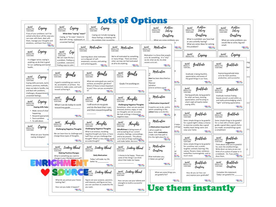 Mental Health Flash Cards, Therapy Printable Flash Card Bundle ...