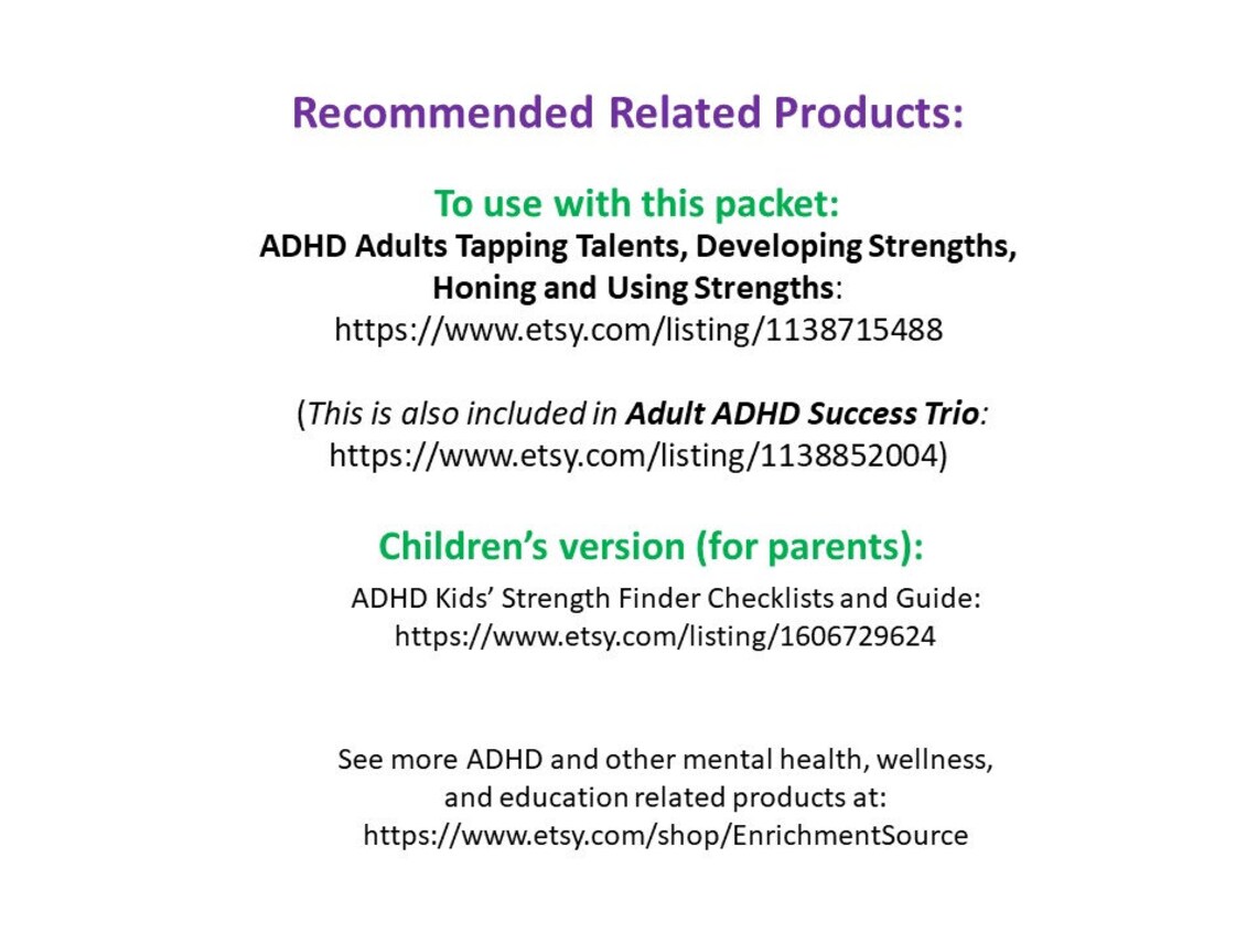 ADHD Adult Strengths Success Checklists Guide, ADHD Strength Talent ...