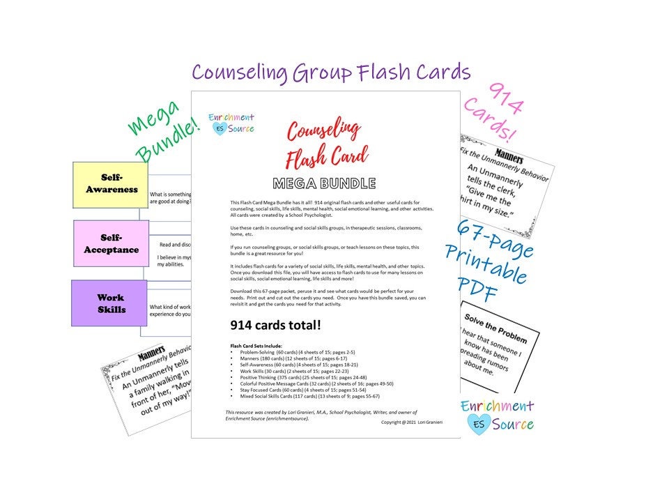 Counseling Flash Cards Mega Bundle, Social Skills Cards Power Pack ...