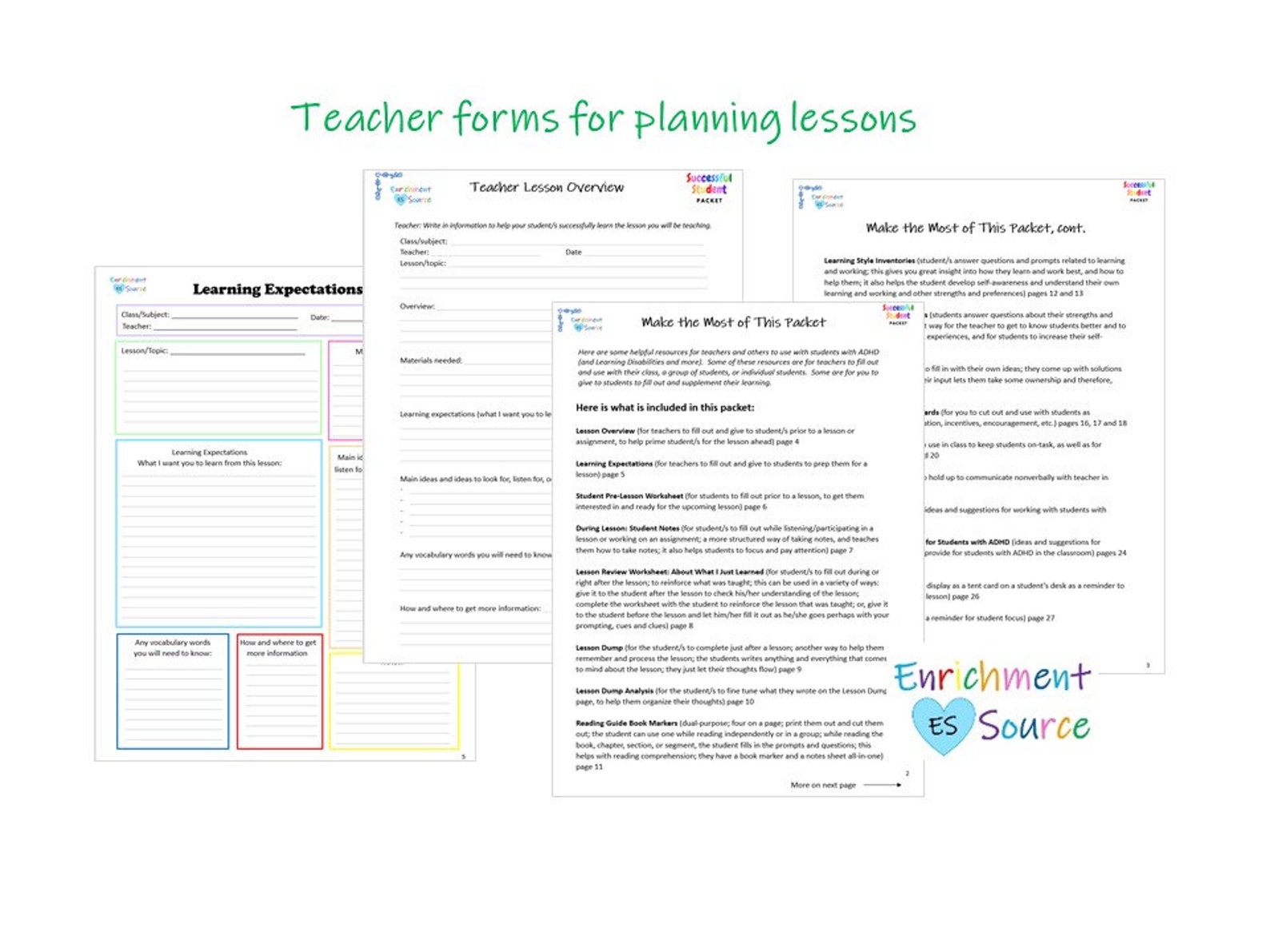 ADHD Classroom Lesson Plan and Resources Packet, ADHD Worksheets, ADHD ...