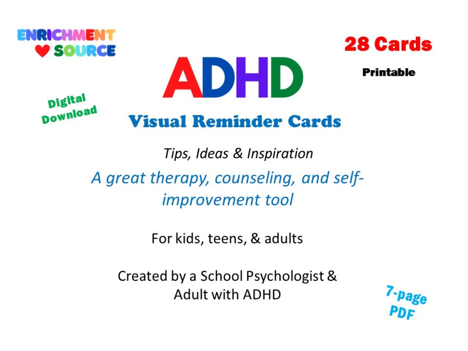 ADHD Self Care Reminder Cards, ADHD Inspiration, ADHD Therapy Tool ...