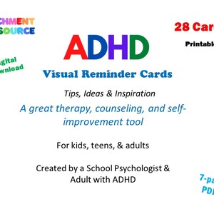 ADHD Self Care Reminder Cards, ADHD Inspiration, ADHD Therapy Tool ...