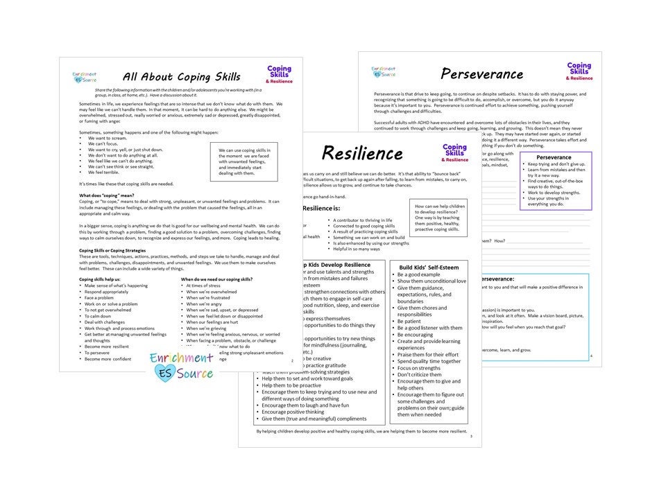 Resilience Building Workbook for Kids and Teens, Coping Skills Lessons ...