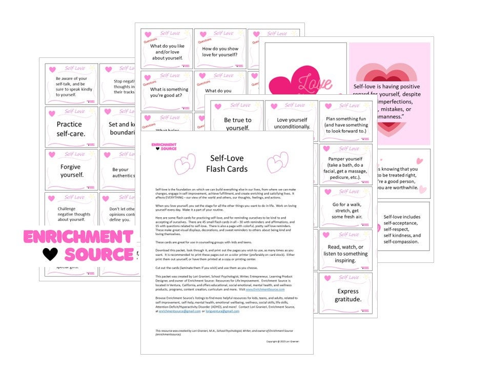 Self Love Flash Cards and Signs, Self Esteem Reminders, Love Yourself ...