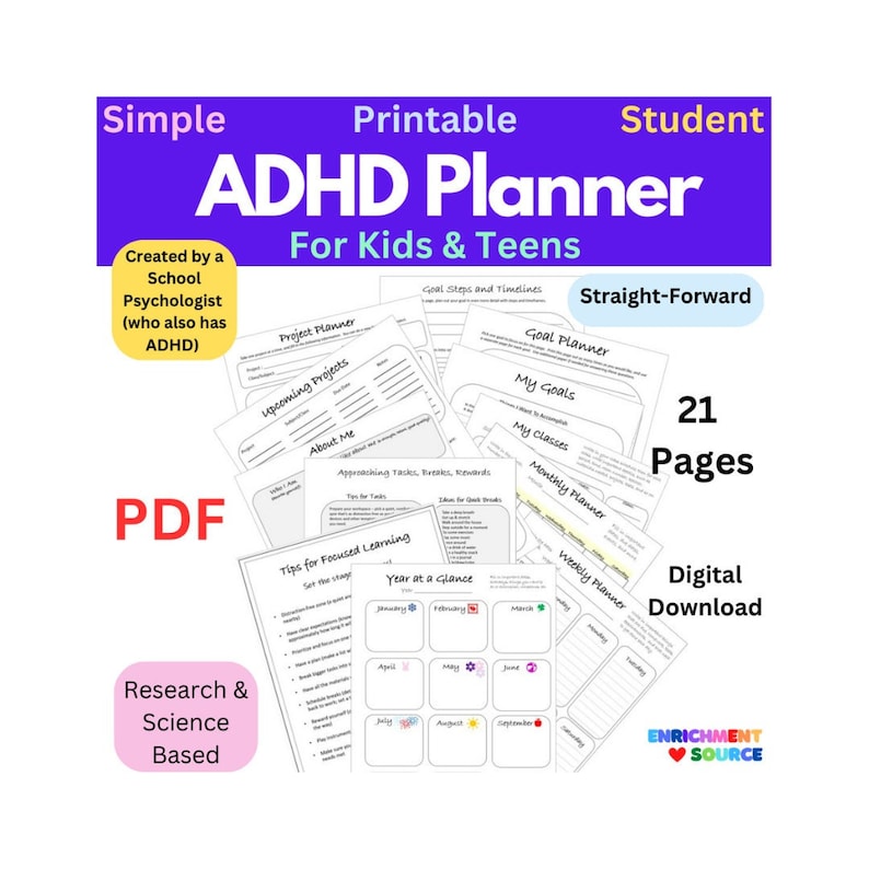 ADHD Kids and Teens Planner, ADHD Student Planner, ADHD Planner for ...